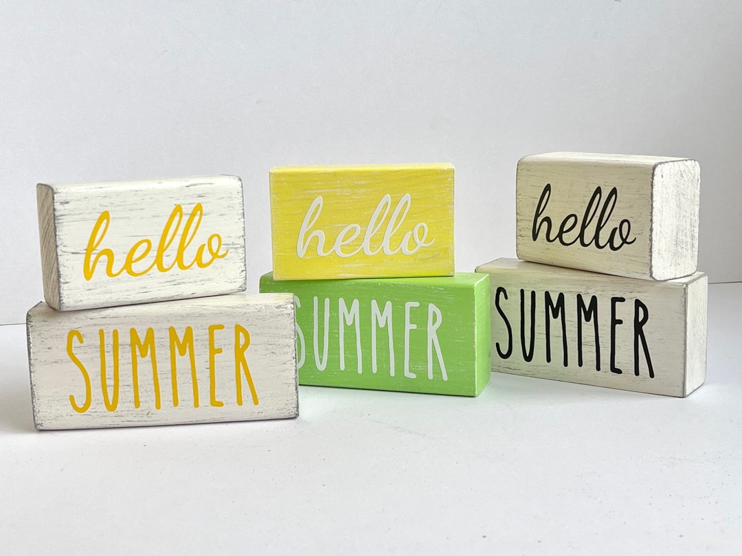 Hello Summer Stacking Wood Blocks/summer Tiered Tray - Etsy UK