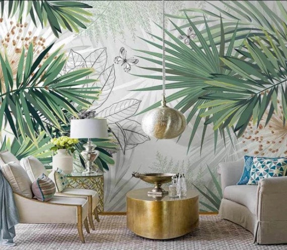 Green Tropical Palm Leaves Wallpaper Leaves Palm Wall Mural - Etsy
