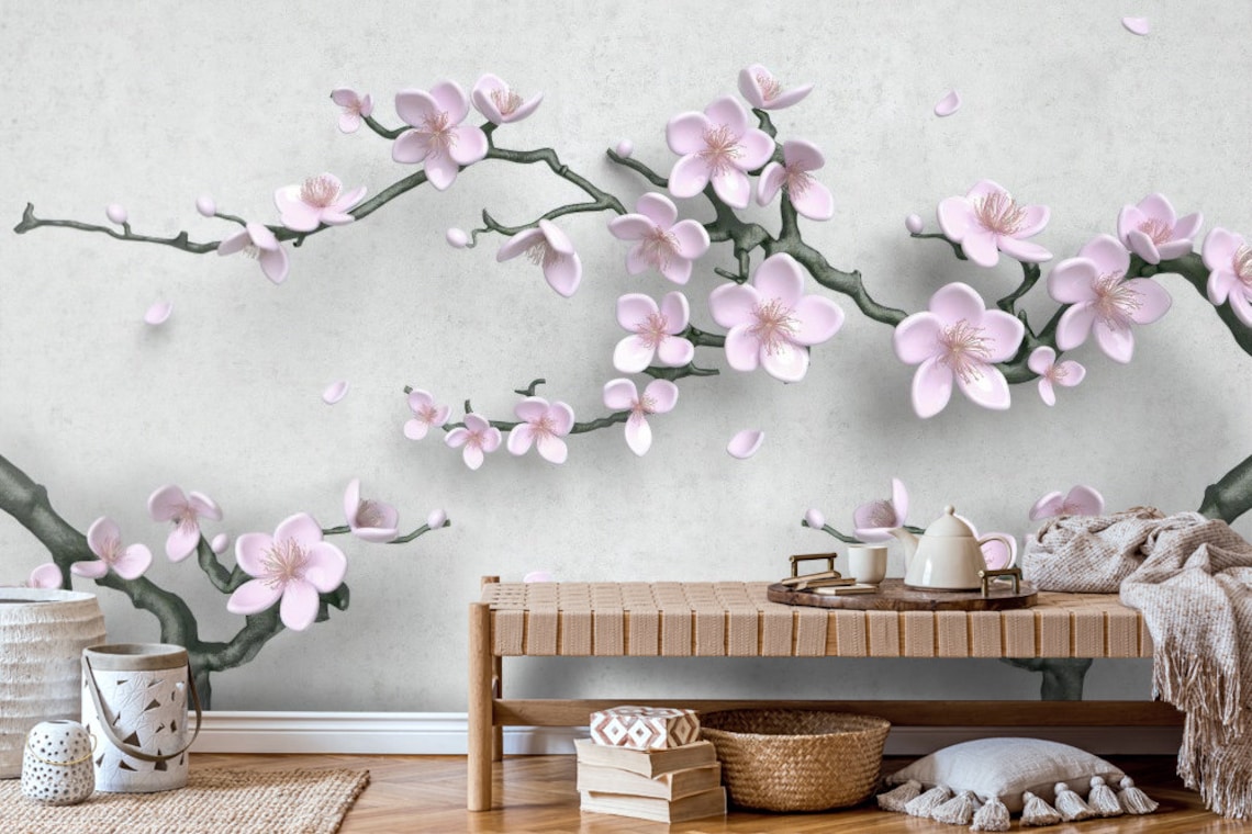 3d Floral Wallpaper Flowers and Tree Wall Murals Peel and | Etsy