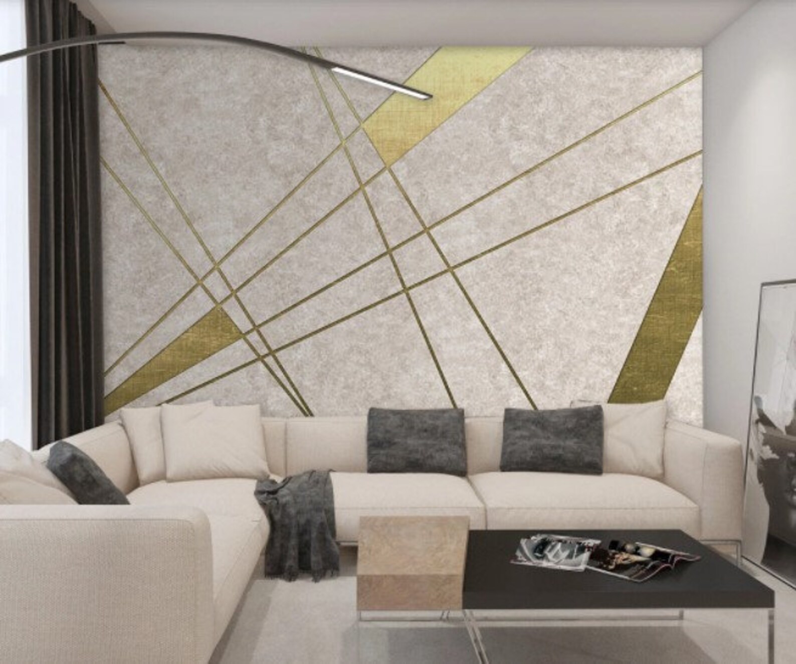 Gold Geometric Shapes Wall Mural Abstract Black Color | Etsy
