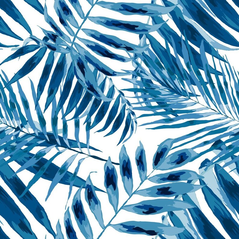 Blue Tropical Leaves Wallpaper Watercolor Indigo Palm Tropical | Etsy