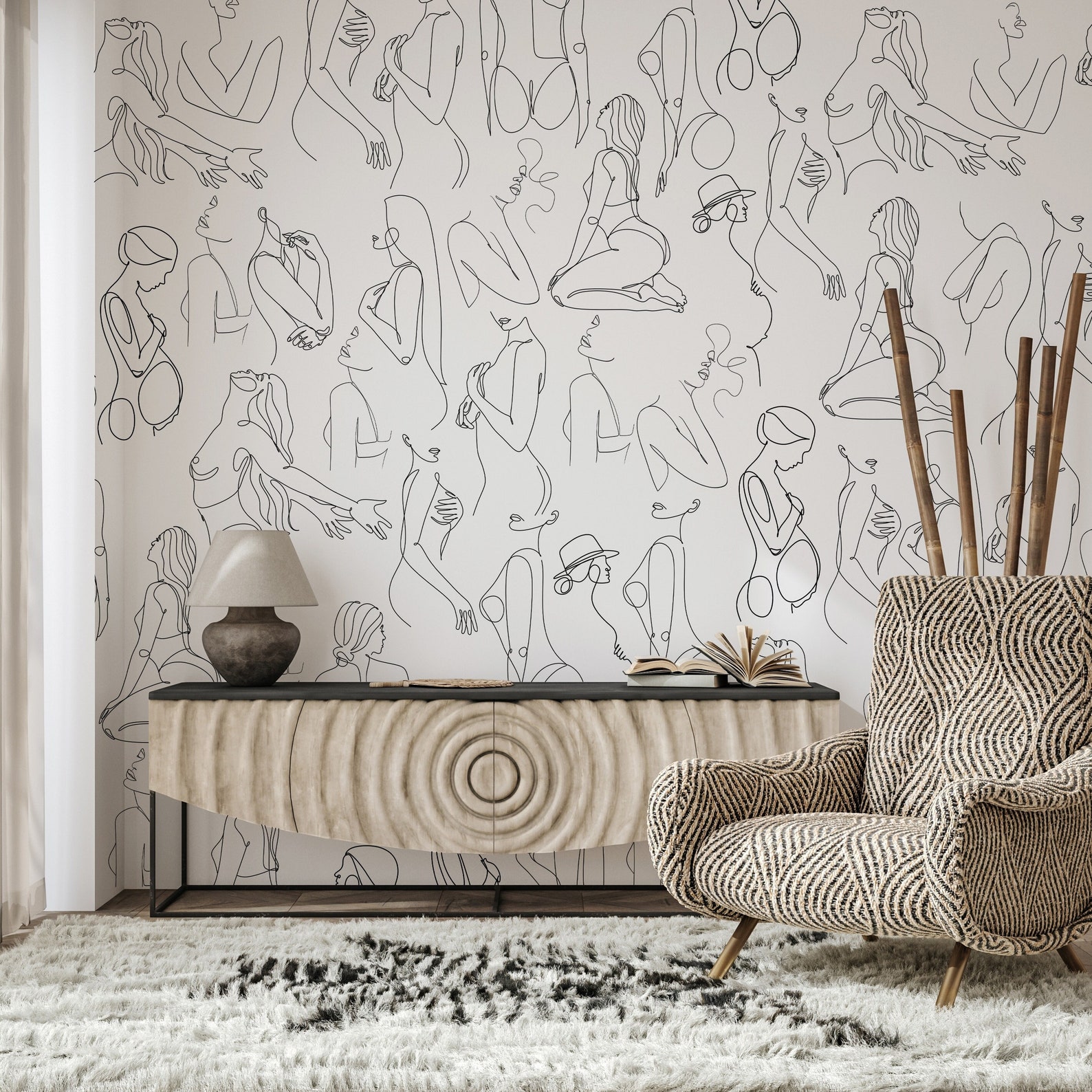 Female Body Line Art Wallpaper: Peel and Stick Wall Mural - Etsy UK
