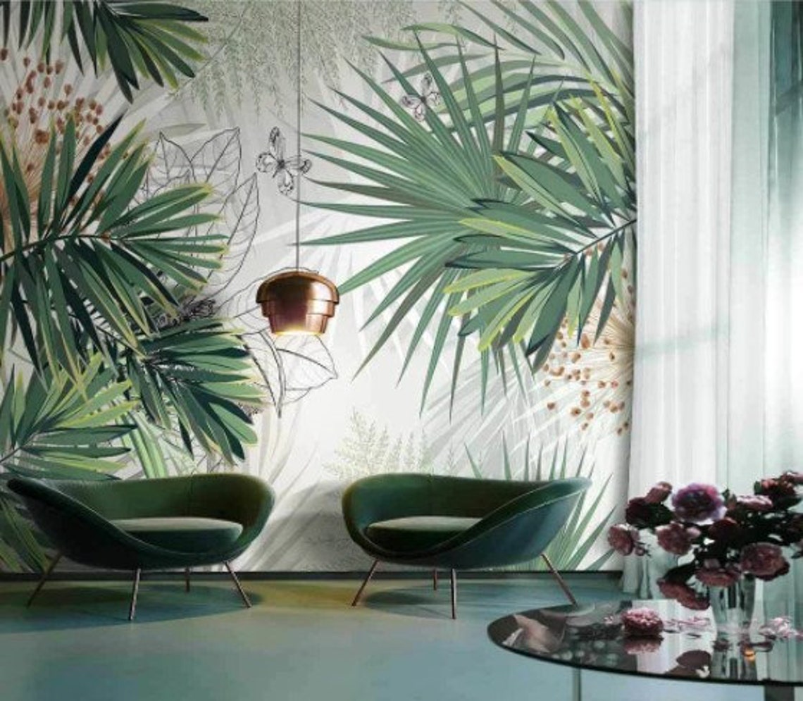 Green Tropical Palm Leaves Wallpaper Leaves Palm Wall Mural - Etsy