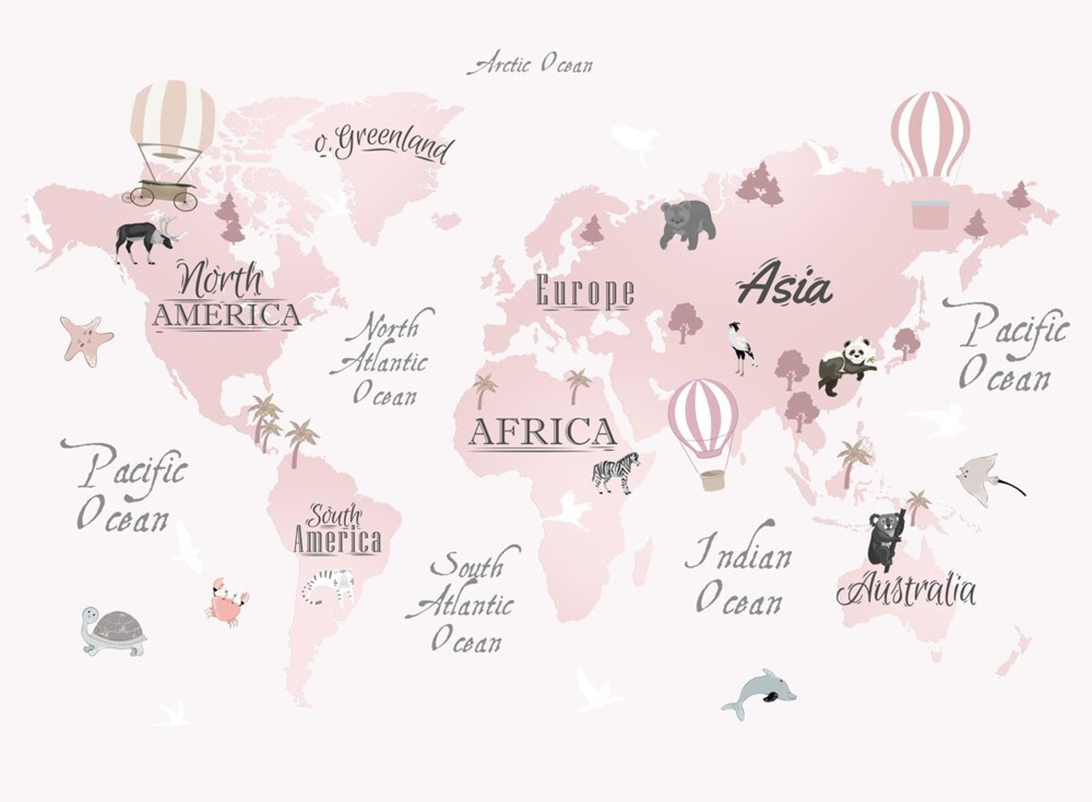 Pink Color World Map for Kids Wallpaper Peel and Stick Easy - Etsy