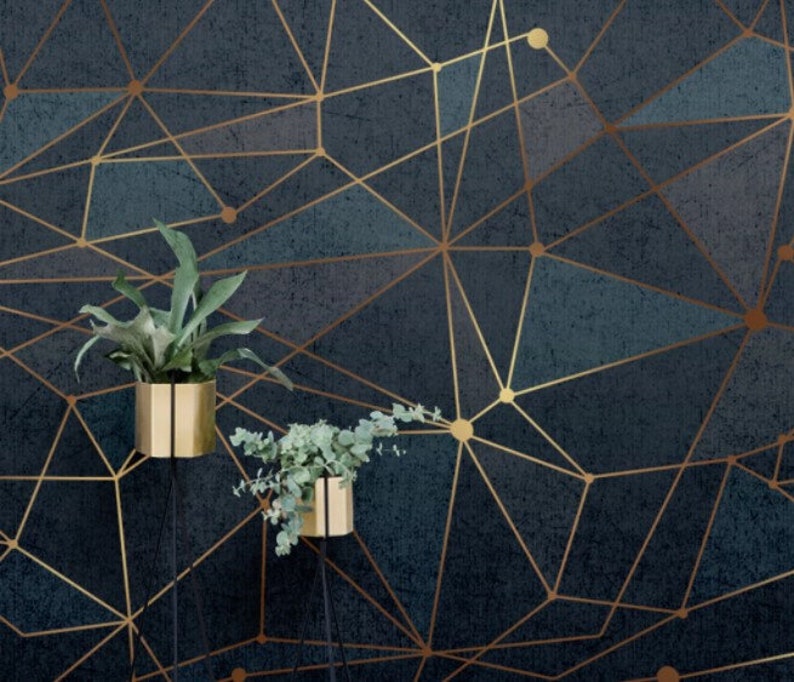 Gold Lines Geometric Art Wallpaper Abstract Wall Mural Peel | Etsy