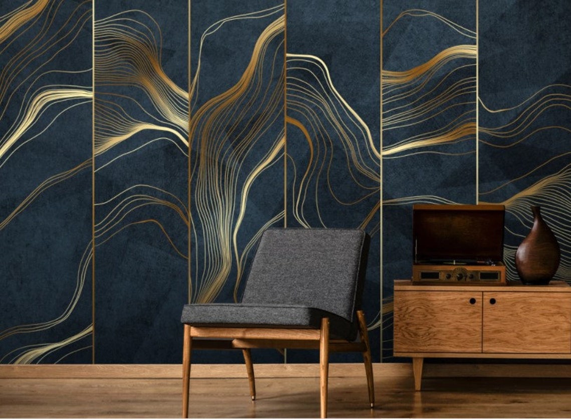 Gold Lines Geometric Wallpaperart Deco Wall Mural Peel and - Etsy