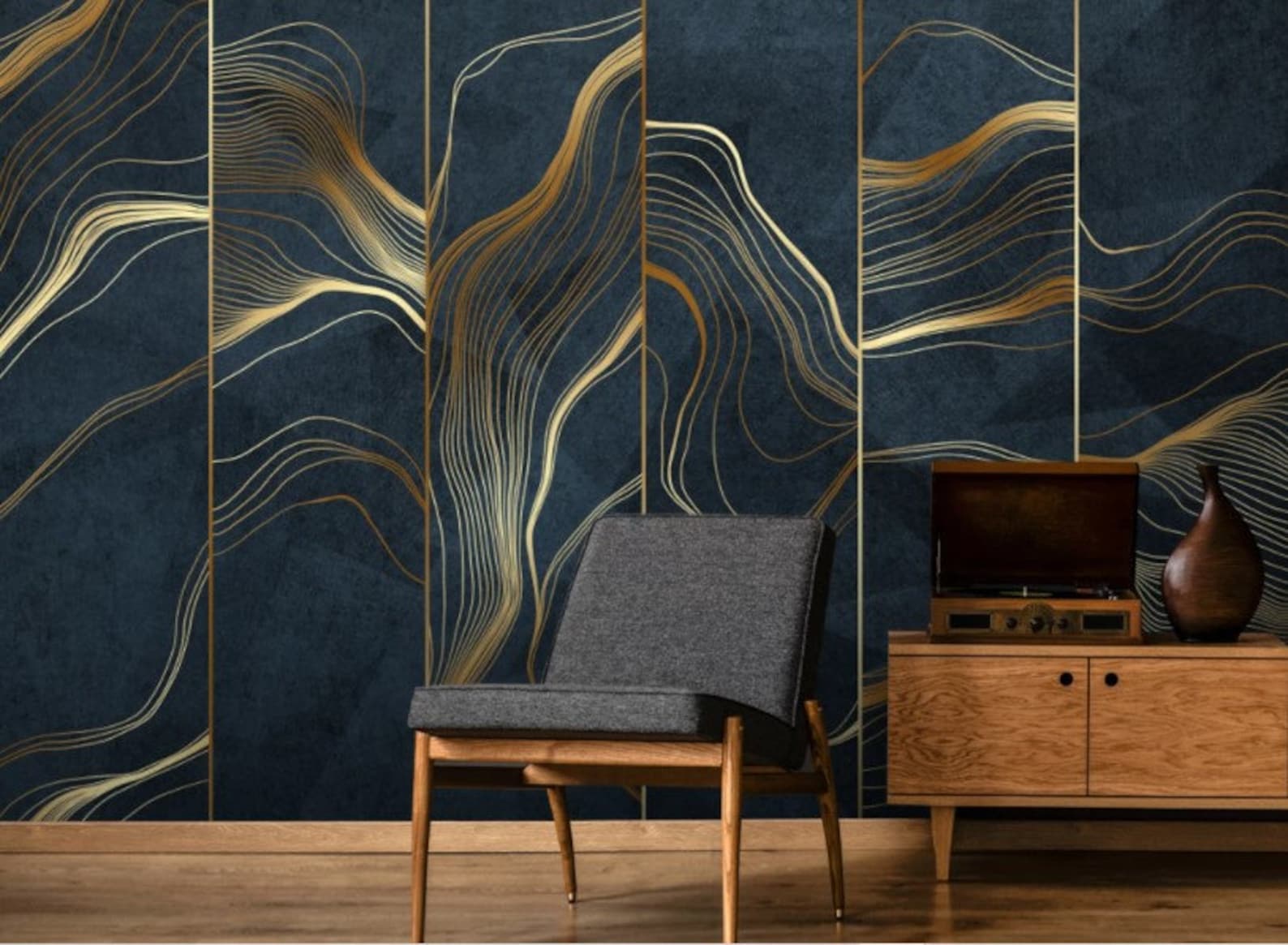 Gold Lines Geometric Wallpaperart Deco Wall Mural Peel and - Etsy