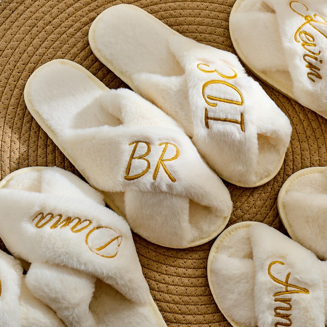 Custom Fluffy Slippers,bridal Mrs Wedding Slippers,embroidered Bride ...