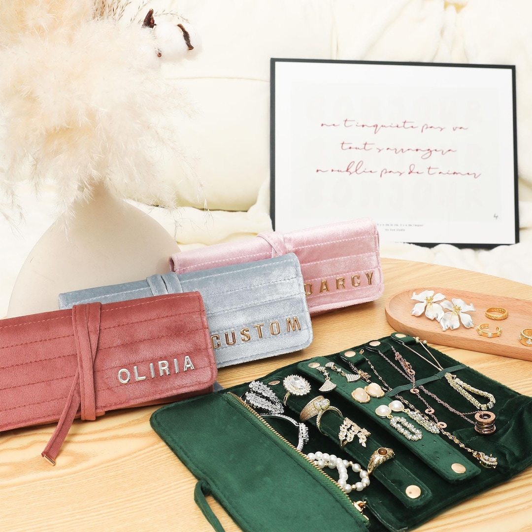 Custom Velvet Travel Jewelry Roll,velvet Jewelry Roll, Monogram Travel ...