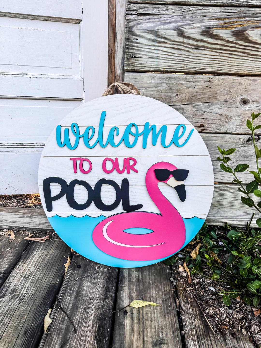 Welcome to Our Pool Sign With Flamingo Float - Etsy