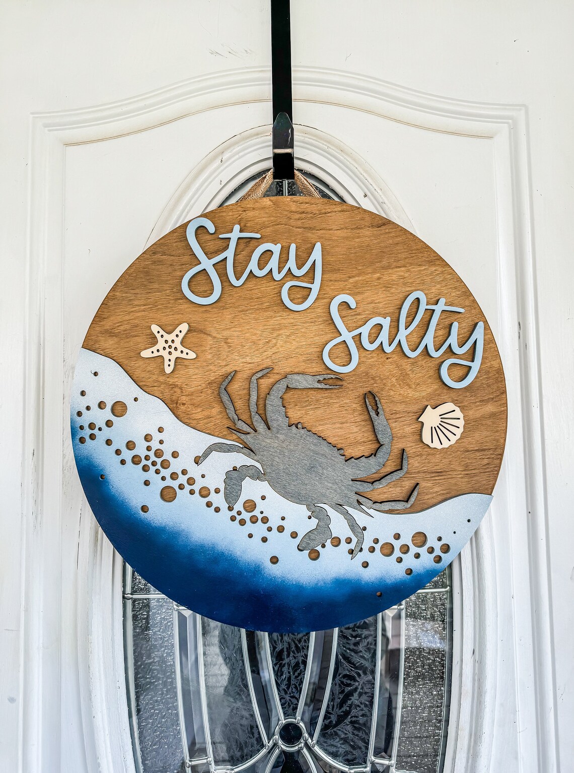 Stay Salty Coastal Round Wooden Door Hanger - Etsy