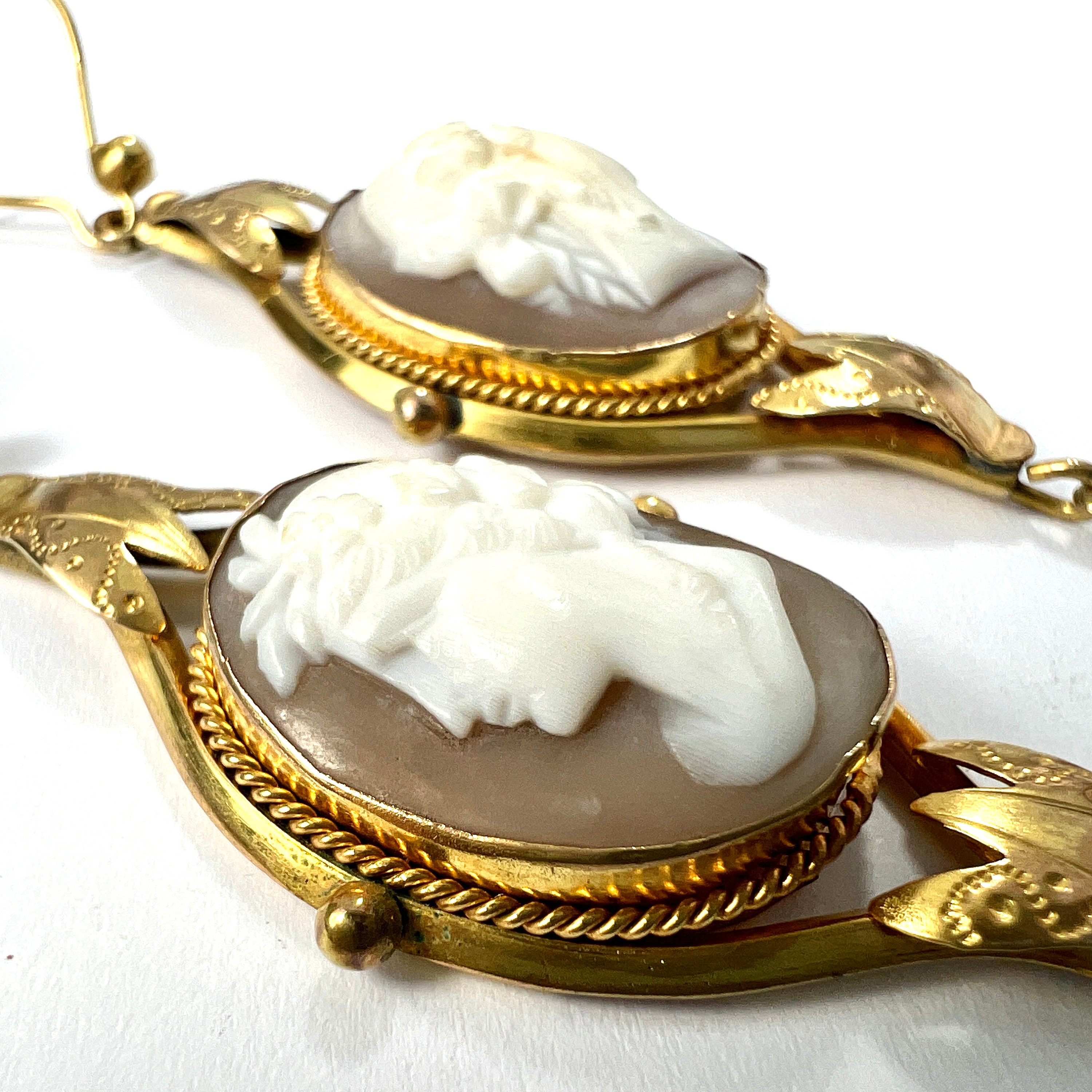 Victorian 9CT Gold Wires Pinchbeck Cameo Long Drop Earrings - Etsy