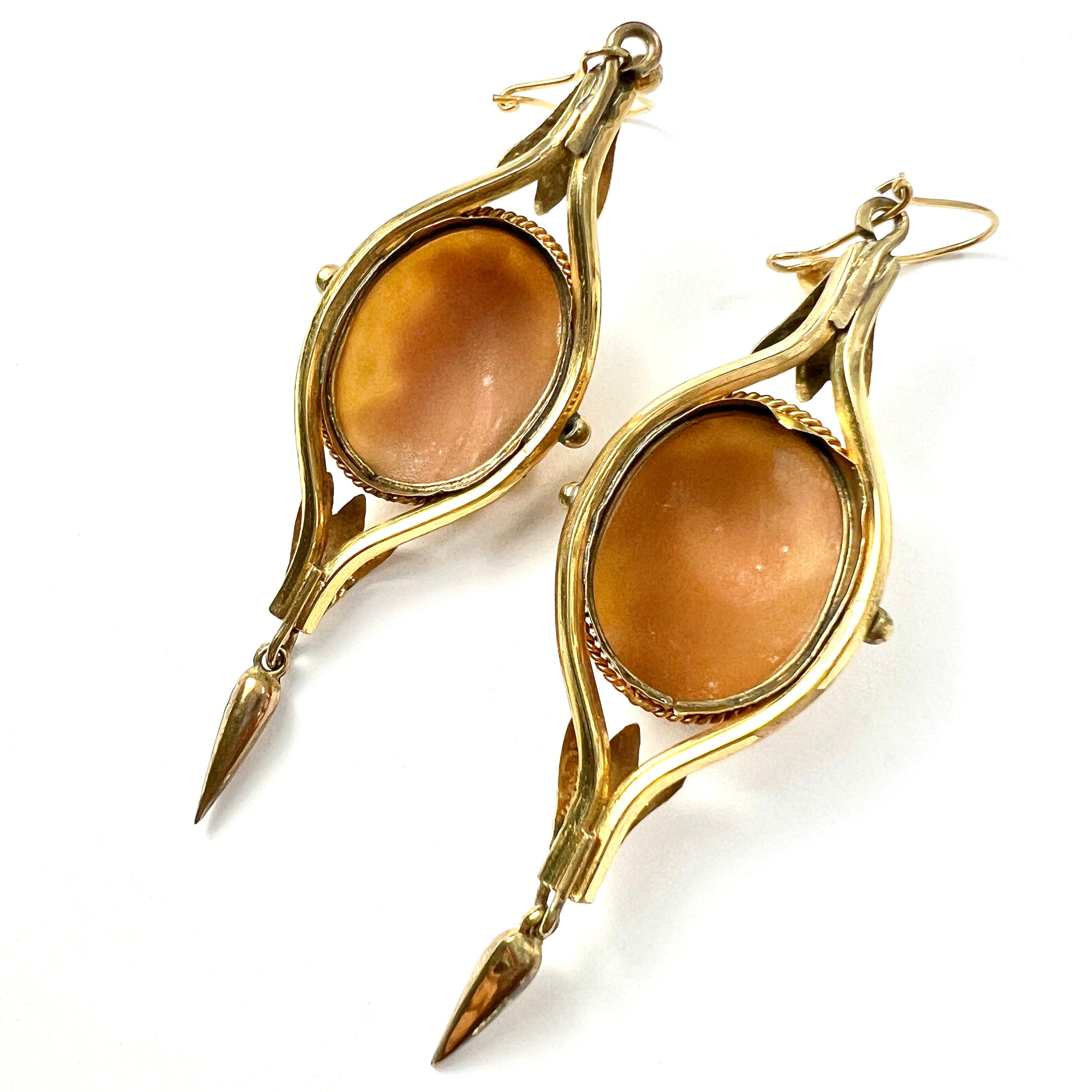 Victorian 9CT Gold Wires Pinchbeck Cameo Long Drop Earrings - Etsy