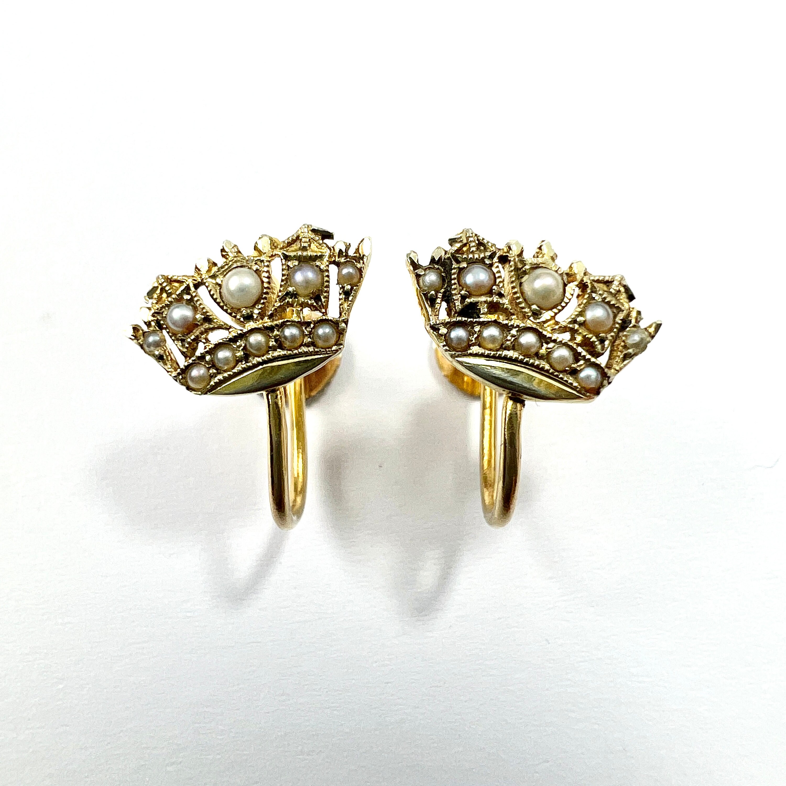 Vintage 9CT Gold Pearl Crown Screwback Earrings - Etsy