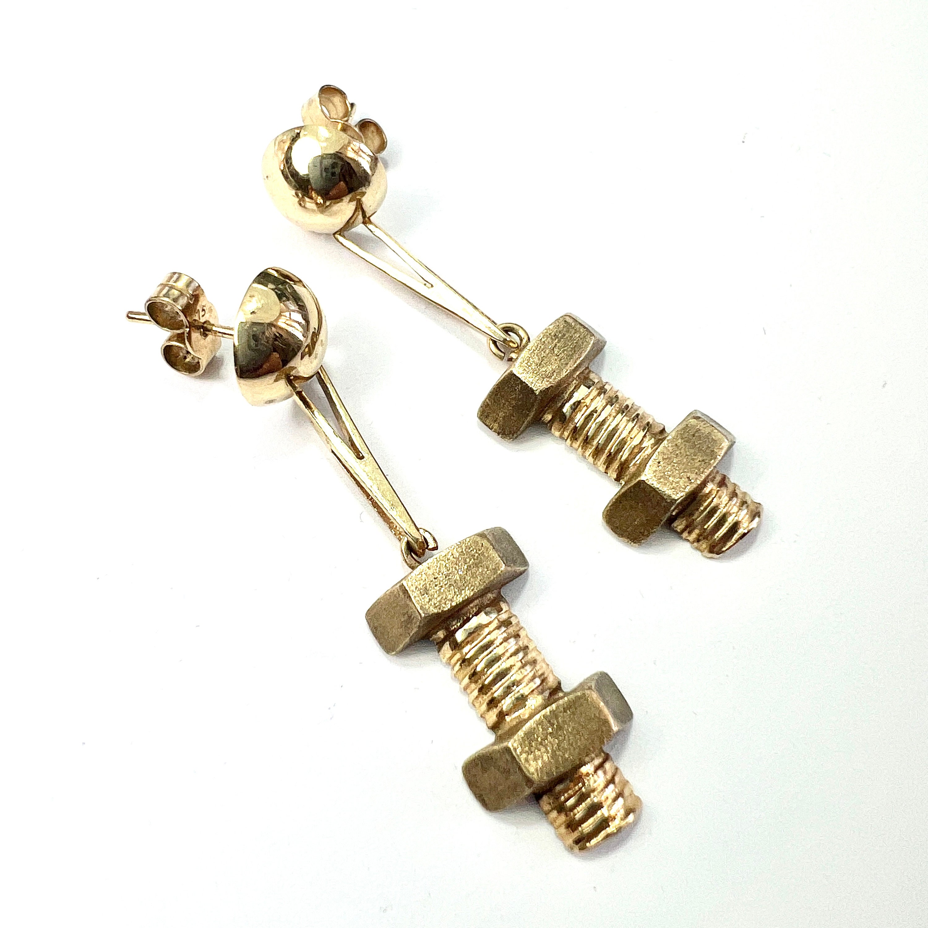 Vintage 9CT Gold Nut and Bolt Drop Earrings - Etsy