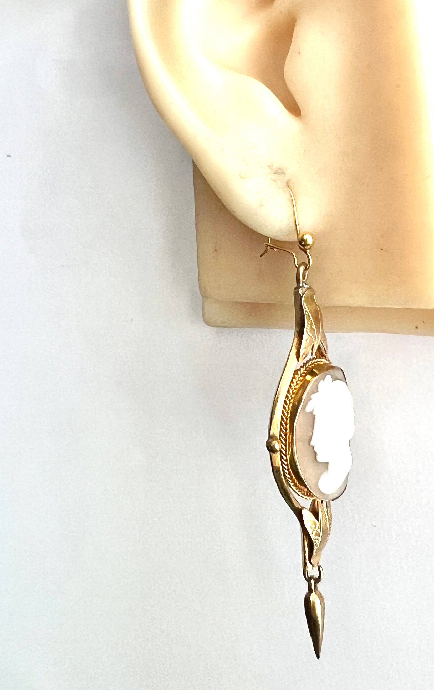 Victorian 9CT Gold Wires Pinchbeck Cameo Long Drop Earrings - Etsy