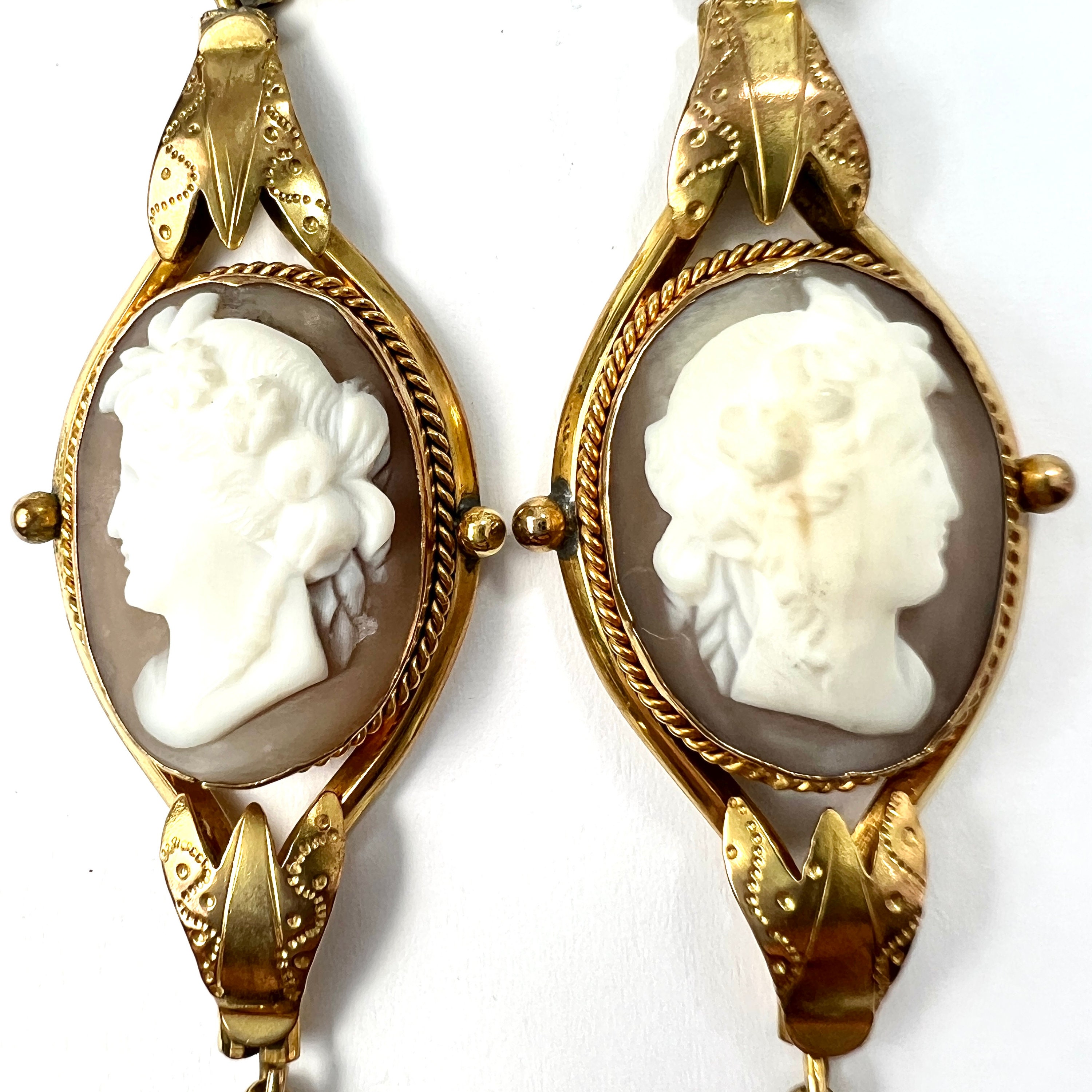 Victorian 9CT Gold Wires Pinchbeck Cameo Long Drop Earrings - Etsy