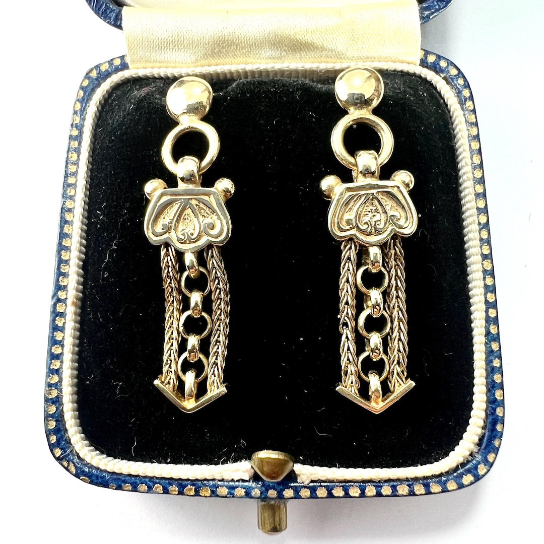 Victorian Style 9CT Gold Foxtail Chain Earrings - Etsy