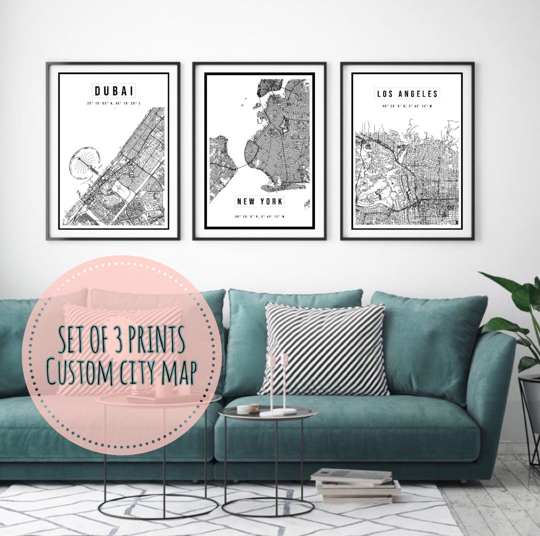 Map Print Set Decorative Customizable City Poster Wall Art City Map ...
