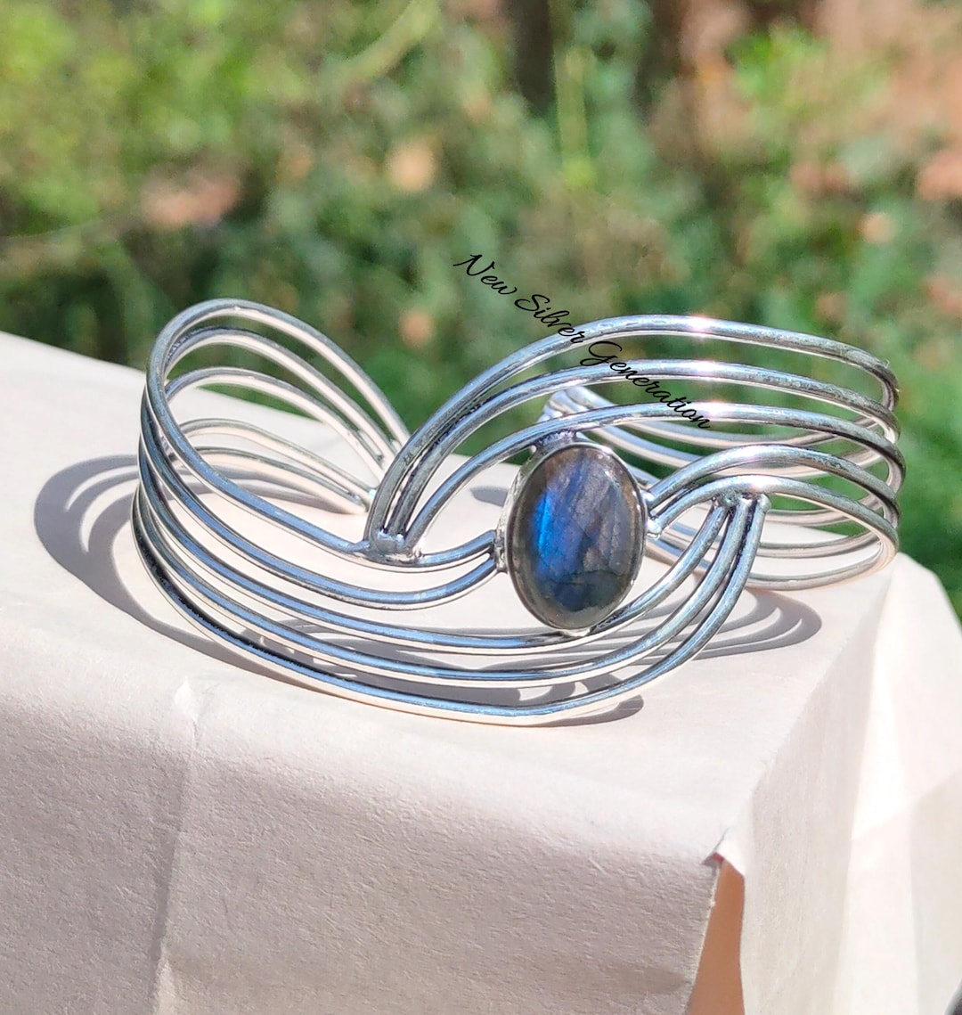 Natural Labradorite Bangle, 925 Sterling Silver Bangle, Unique Design ...