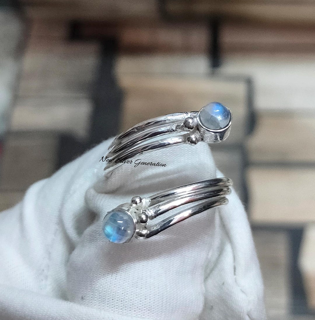 Natural Blue Fire Moonstone Ring: Handmade 925 Sterling Silver Two ...