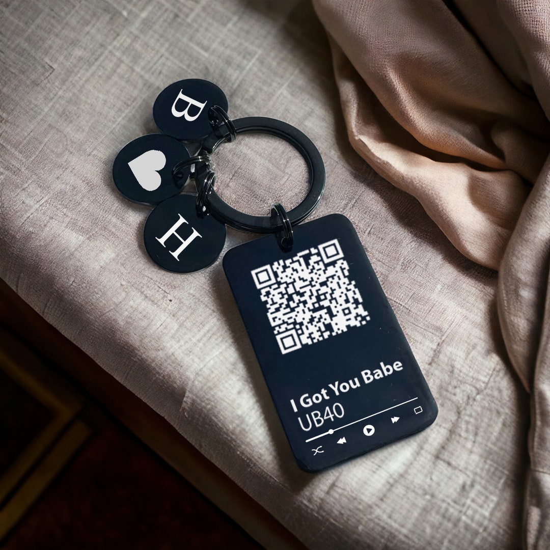 Music or Youtube QR Code, Custom Engraved, Song or Video Link Keyring ...
