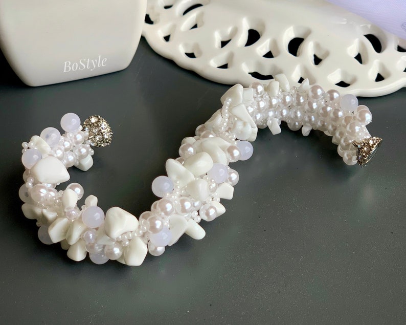 Witte edelsteen en parels armband Klassieke elegante witte - Etsy Nederland