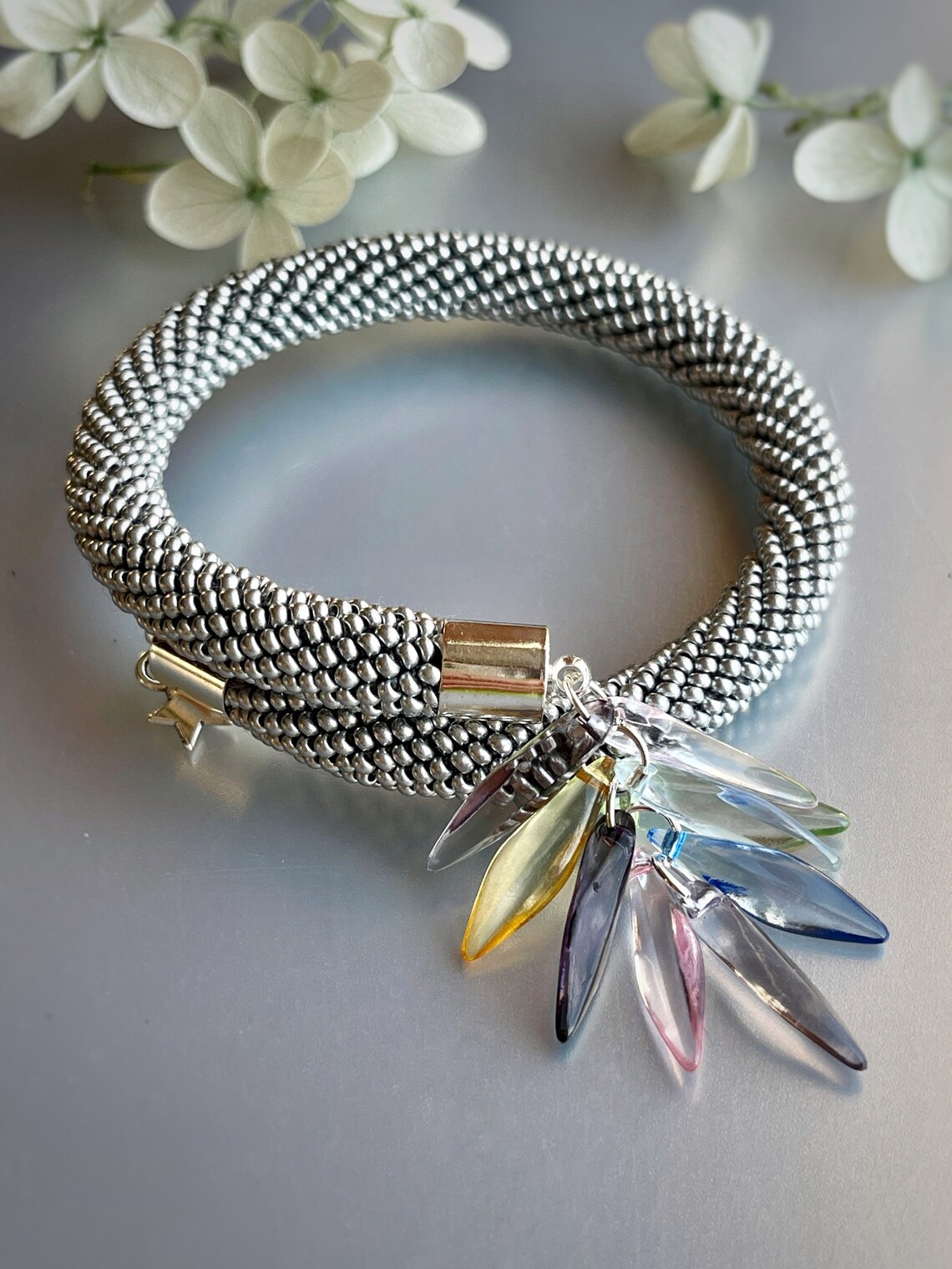 Elegant Silver Beaded Rope Bracelet With Transparent Colourful - Etsy