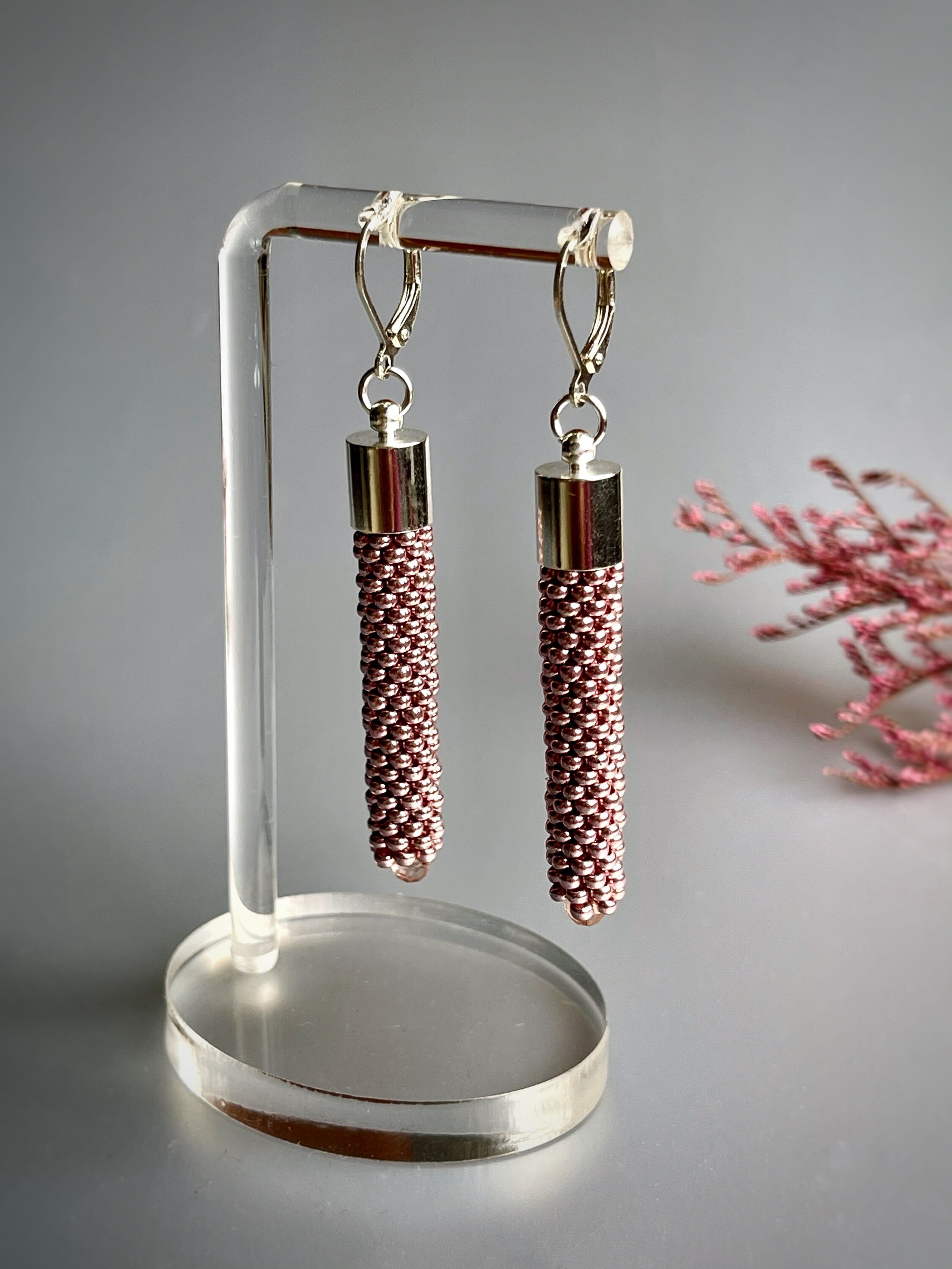 Tube Rose Shiny Earrings, Clear Design, Dangle Elegant Earrings, Women ...