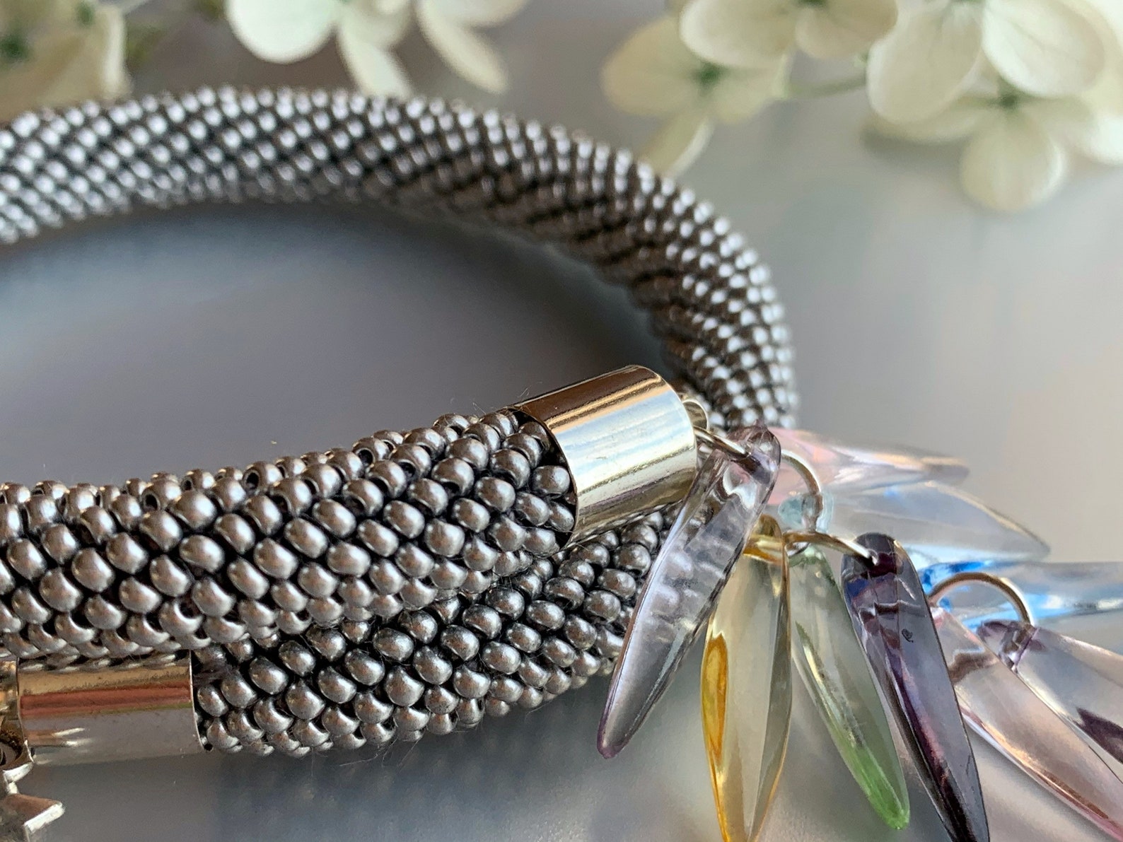 Elegant Silver Beaded Rope Bracelet With Transparent Colourful - Etsy