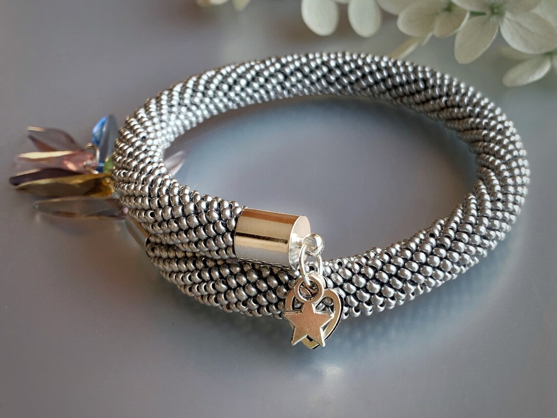 Elegant Silver Beaded Rope Bracelet With Transparent Colourful - Etsy