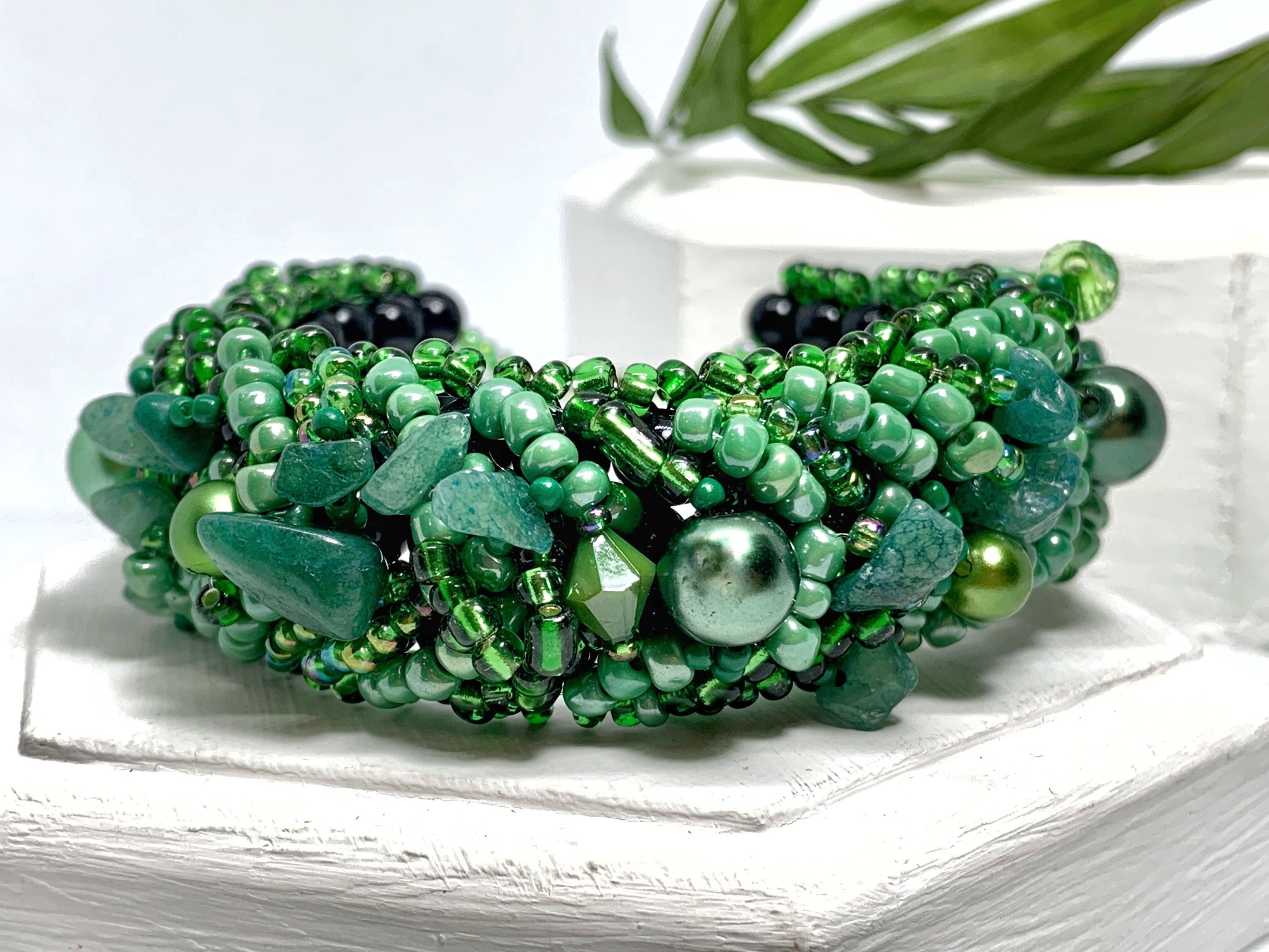 Green Stones Bracelet, Genuine Emerald Bracelet, Green Wide Feminine ...
