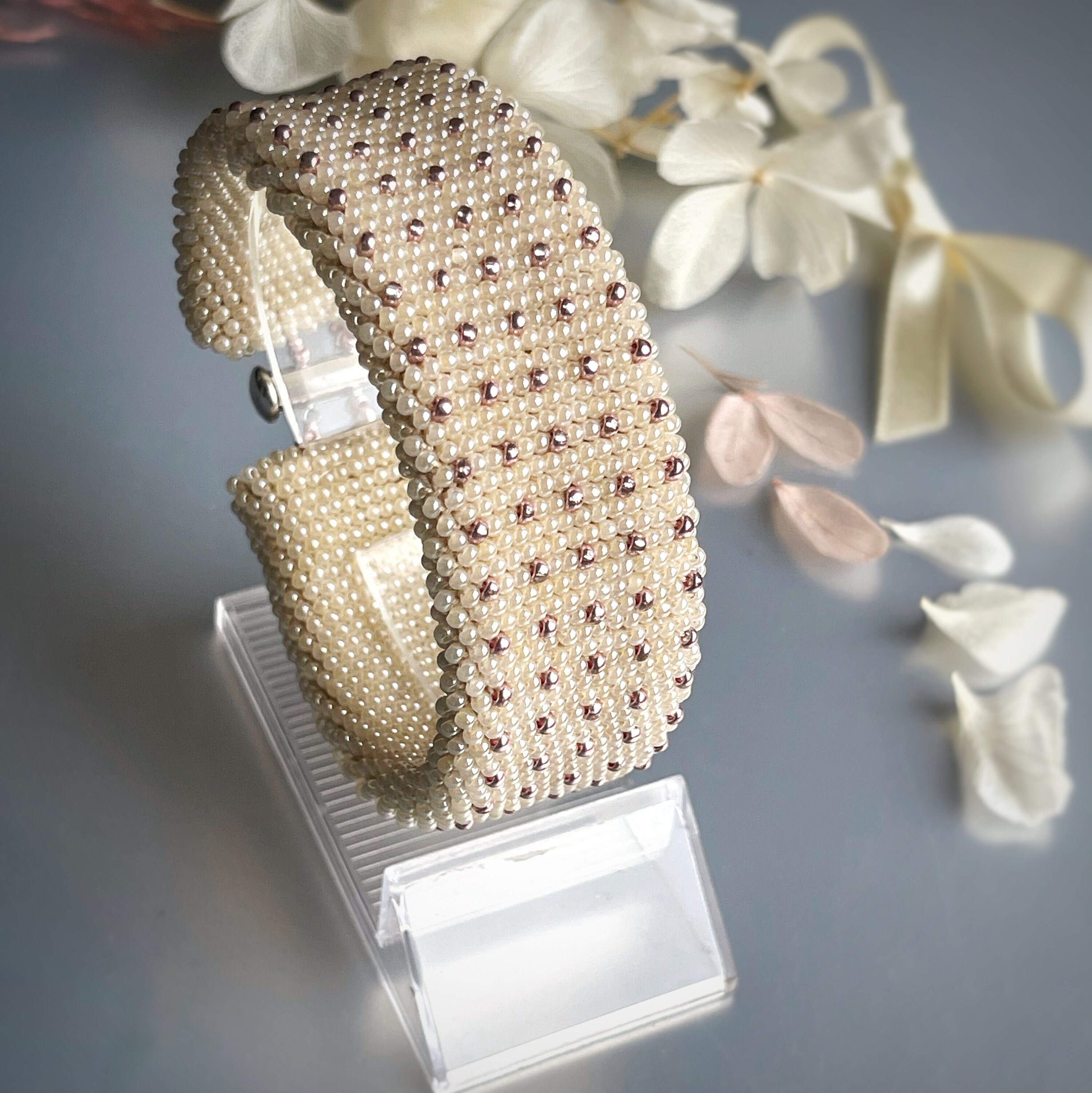 Chunky Ivory Beaded Wide Bracelet, Statement Cuff Bracelet,big Bracelet ...