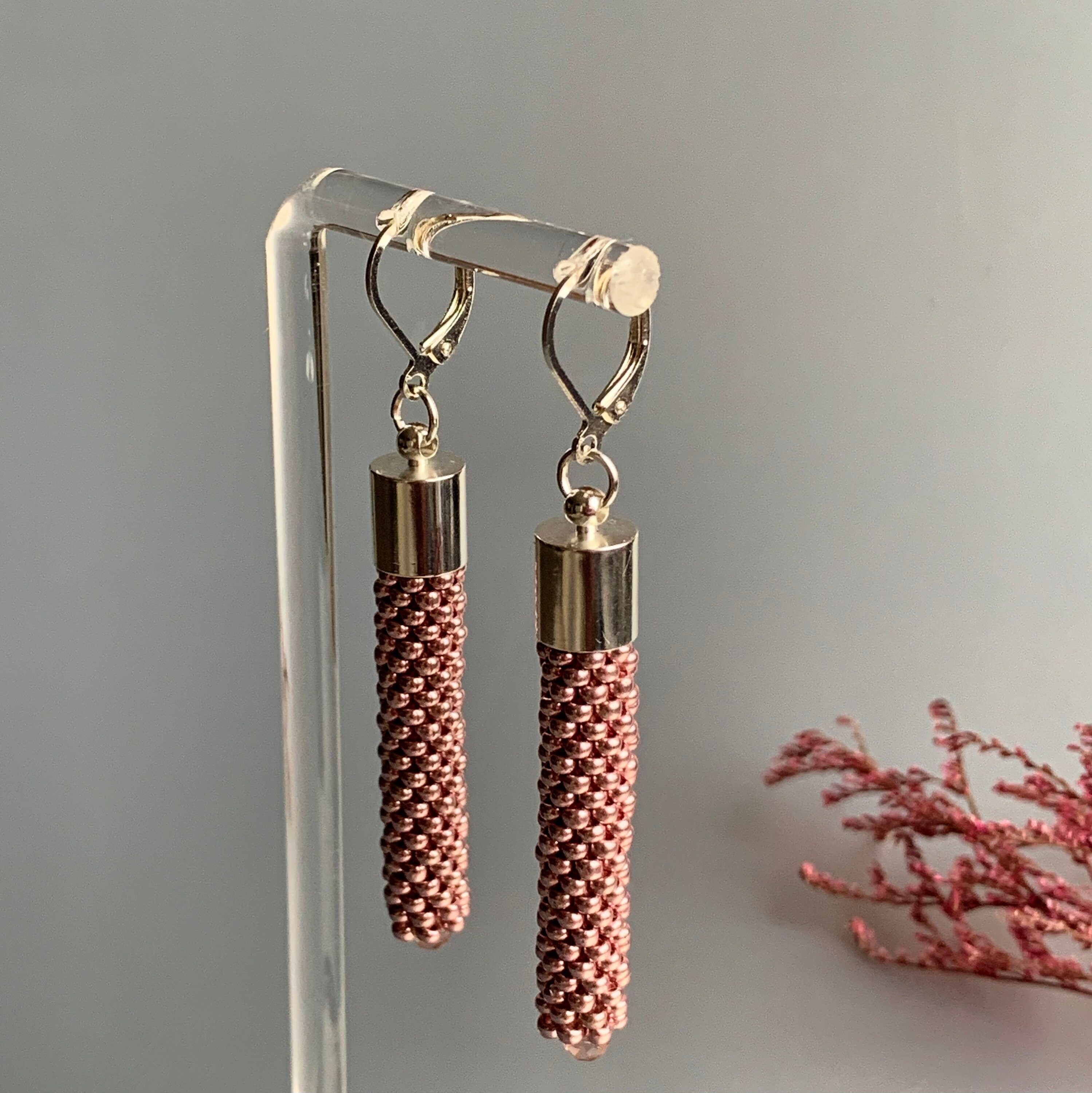 Tube Rose Shiny Earrings, Clear Design, Dangle Elegant Earrings, Women ...