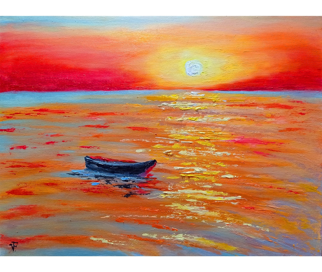 Sunset Sea Painting Seascape Original Oil Artwork on Canvas Painting of ...