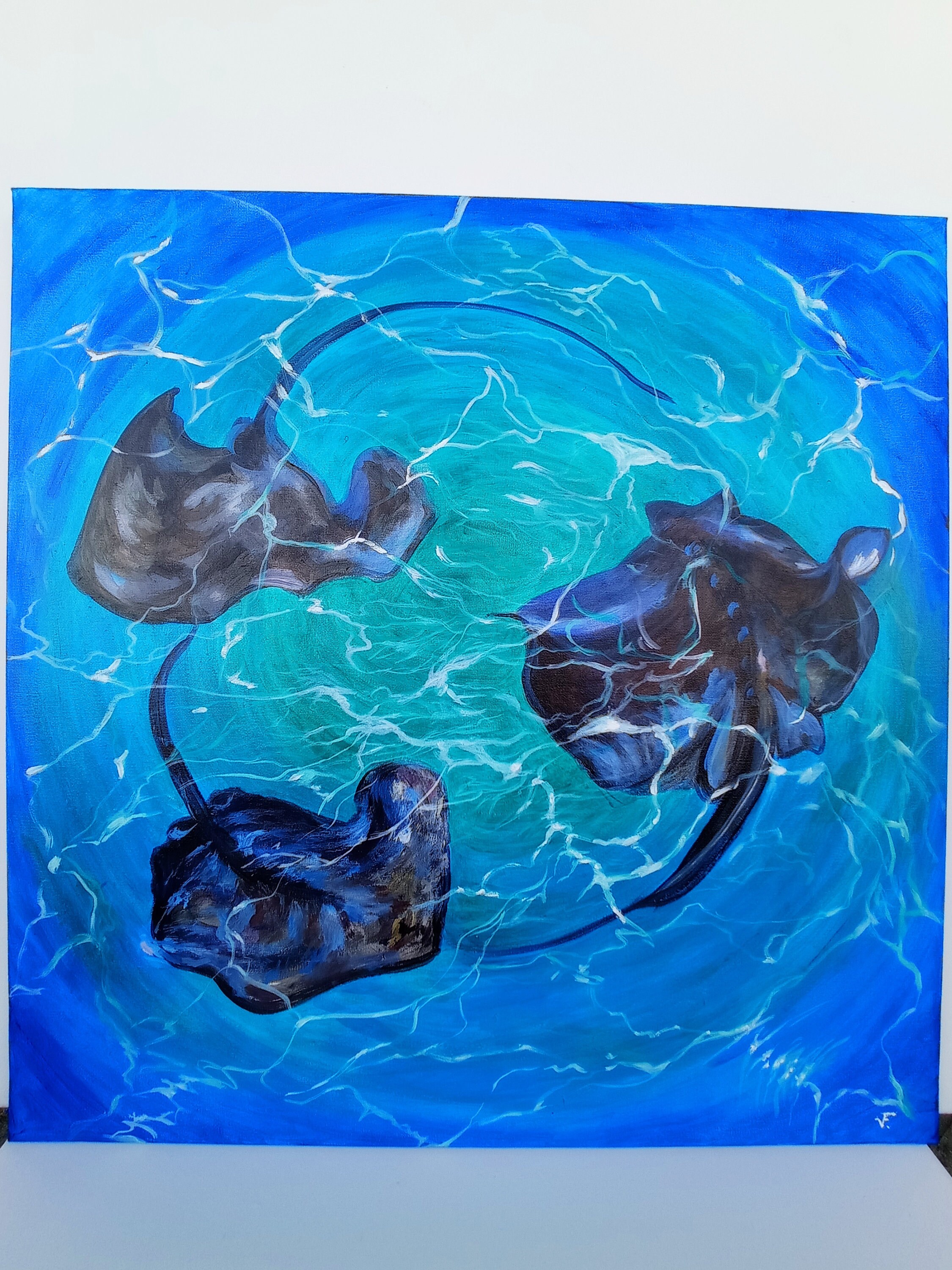 Stingrays Painting Underwater Animal Original Art Seascape Oil - Etsy