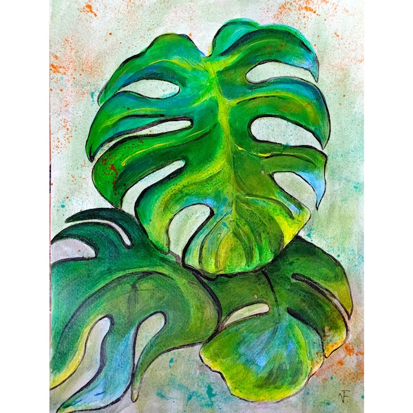 Monstera Leaf Acrylic Painting - Etsy