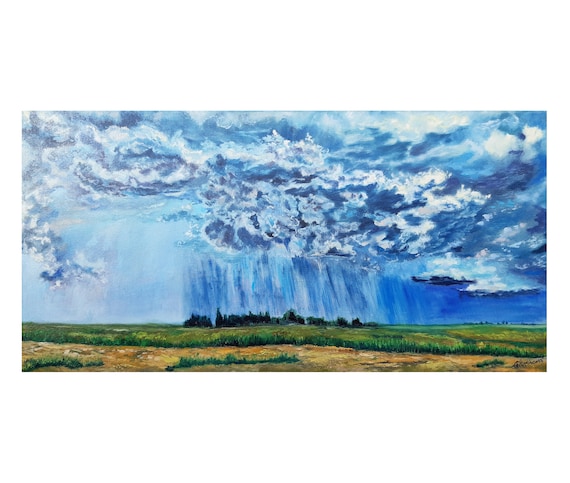 Rain Storm Painting Original Artwork Oil on Canvas Landscape | Etsy