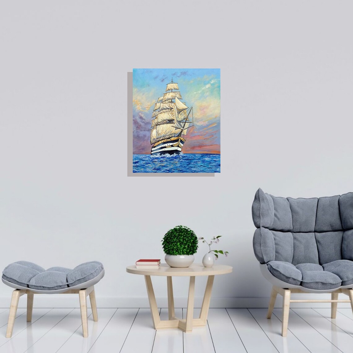Amerigo Vespucci Ship on Ocean Painting Original Artwork Canvas on ...