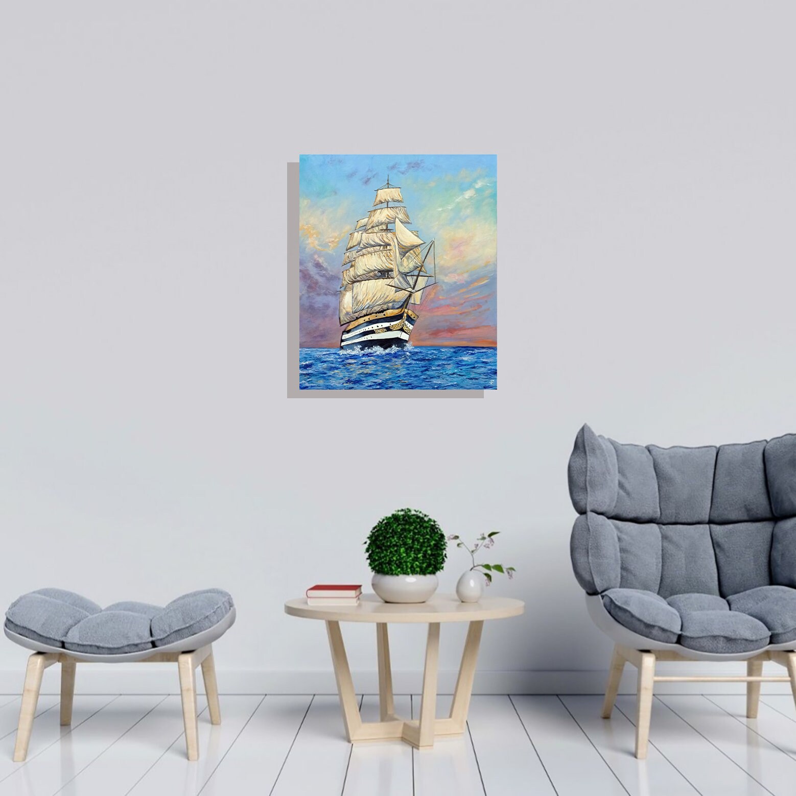 Amerigo Vespucci Ship on Ocean Painting Original Artwork Canvas on ...