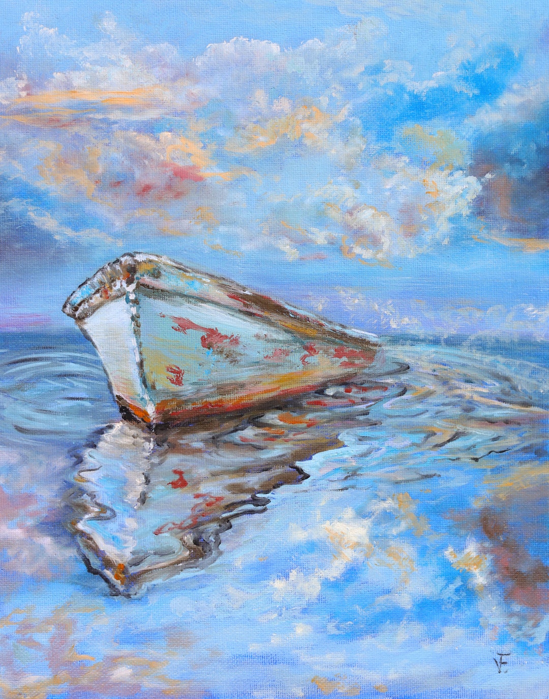 Boat Original Seascape Painting Oil on Canvas Panel 9.5" by 12"/ 24 by 30 Cm Fine Art by ...