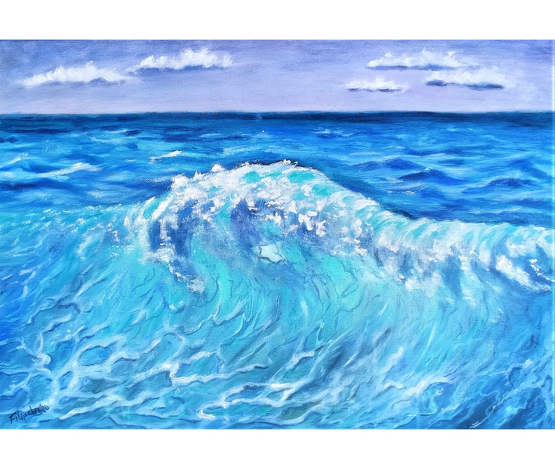 Ocean Blue Wave Painting Seascape Original Artwork Oil on Stretched ...