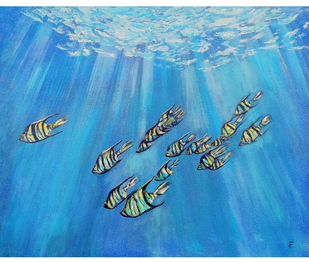 Ocean Fish Original Painting Oil on Stretched Canvas 50 by 60 Cm / 20 ...
