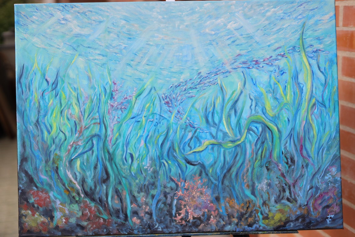 Sea Bottom Underwater Original Painting Seascape Oil on Canvas 27.5 by ...