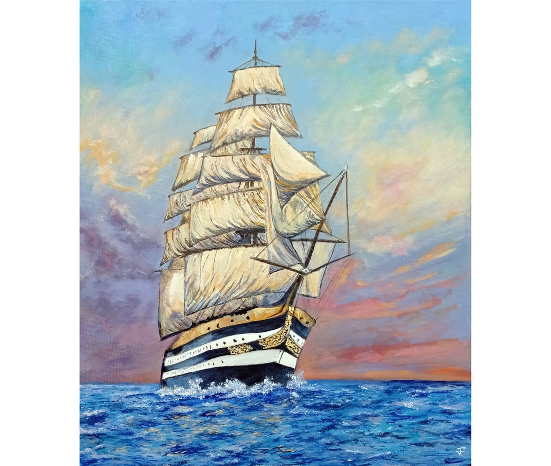 Amerigo Vespucci Ship on Ocean Painting Original Artwork Canvas on ...