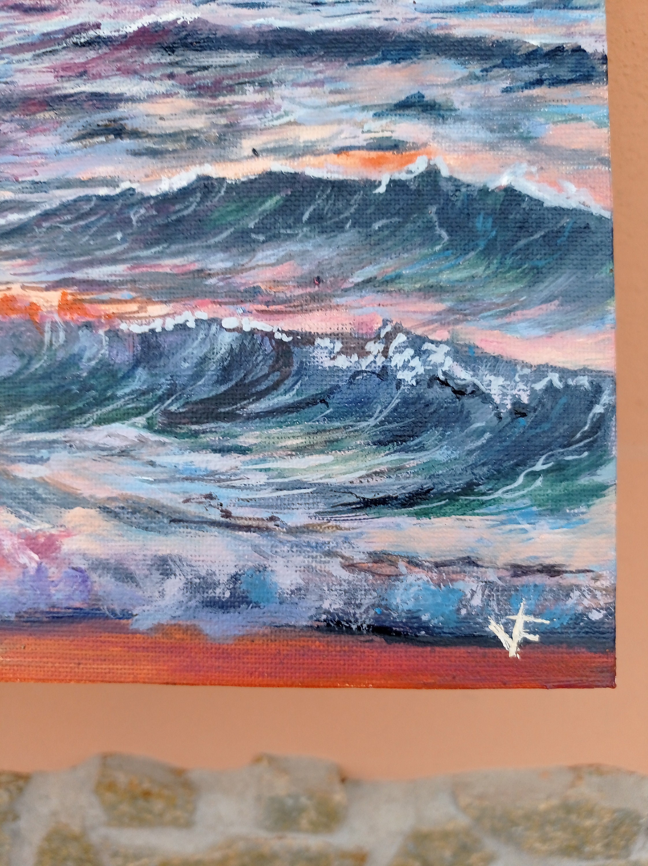 Warm Colors Sunset Painting Original Oil on Canvas Artwork 12 by 16 Inc ...