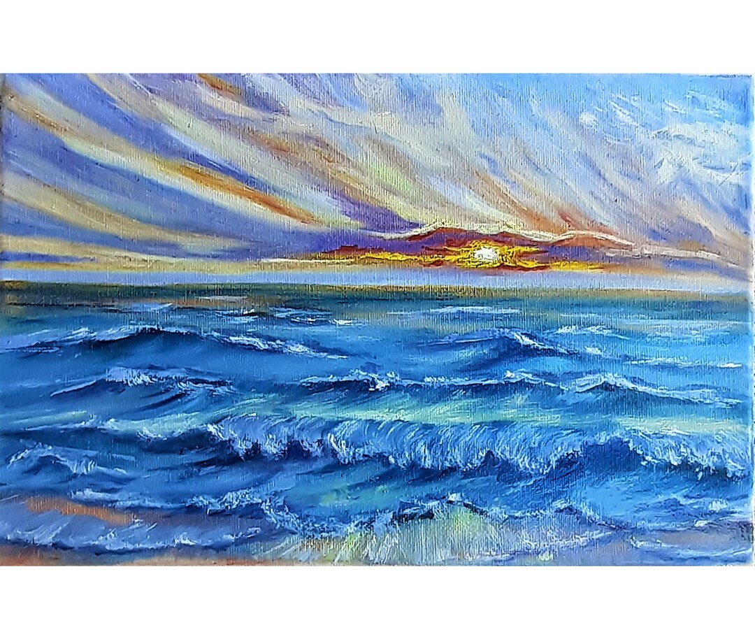 California Ocean Sunrise Painting Original Oil on Canvas Artwork ON ...