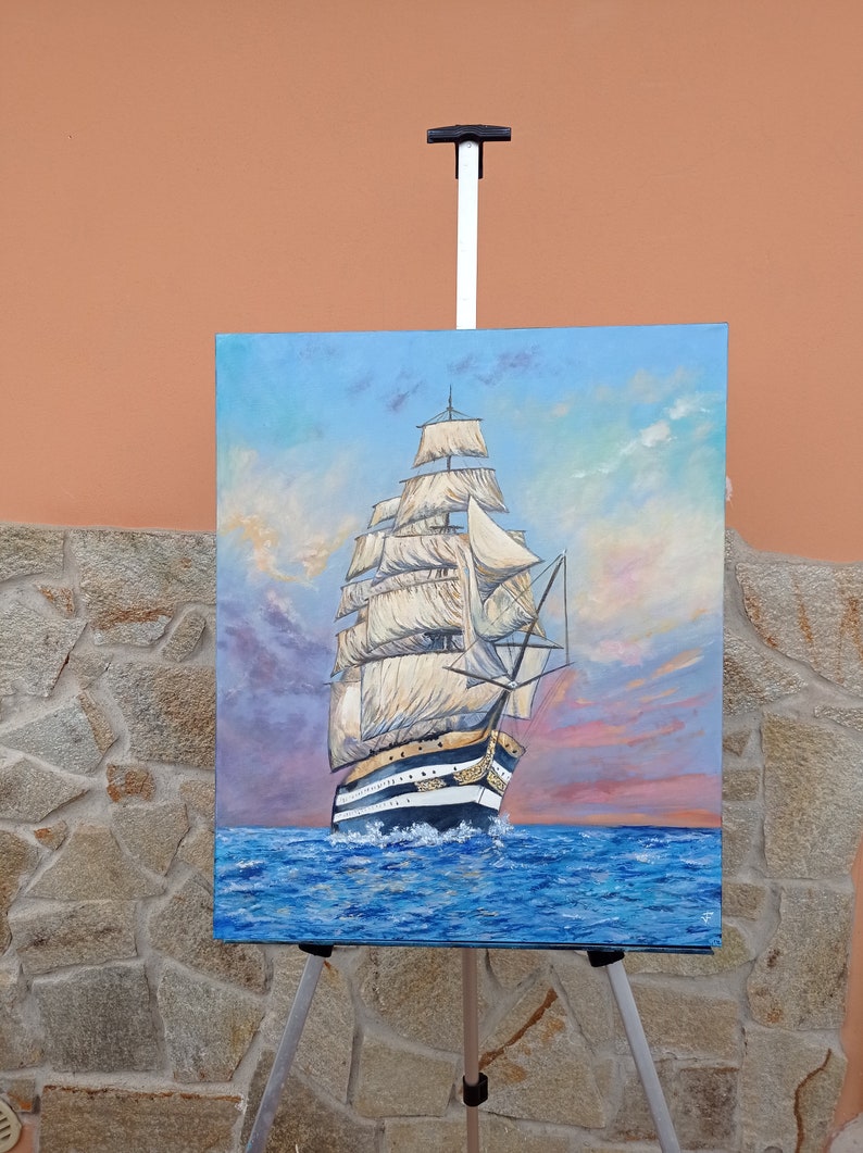 Amerigo Vespucci Ship on Ocean Painting Original Artwork Canvas on ...