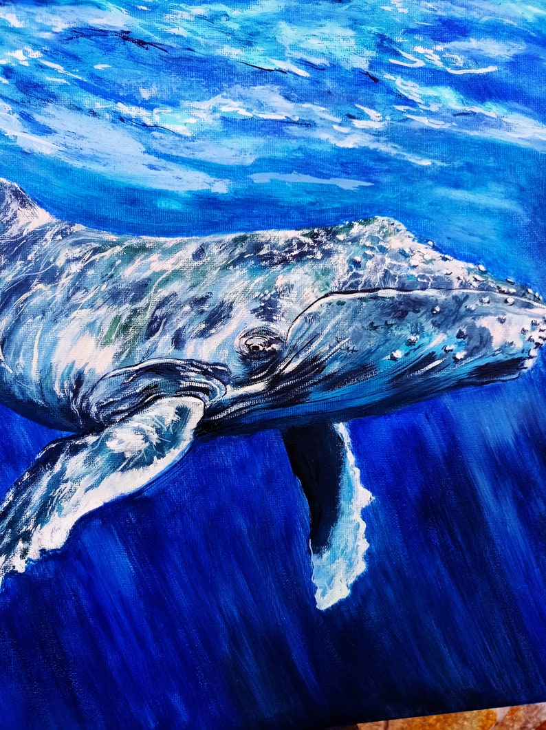 Big Blue Whale Ocean Animal Painting Underwater Life Original - Etsy