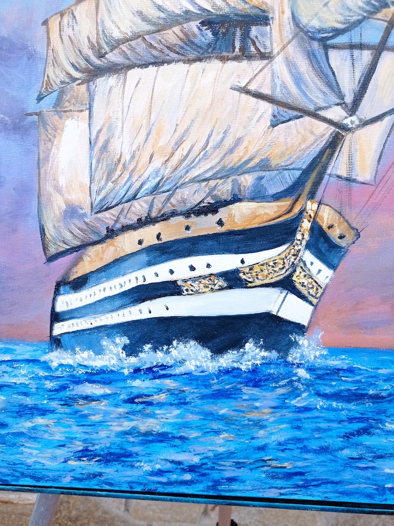 Amerigo Vespucci Ship on Ocean Painting Original Artwork Canvas on ...